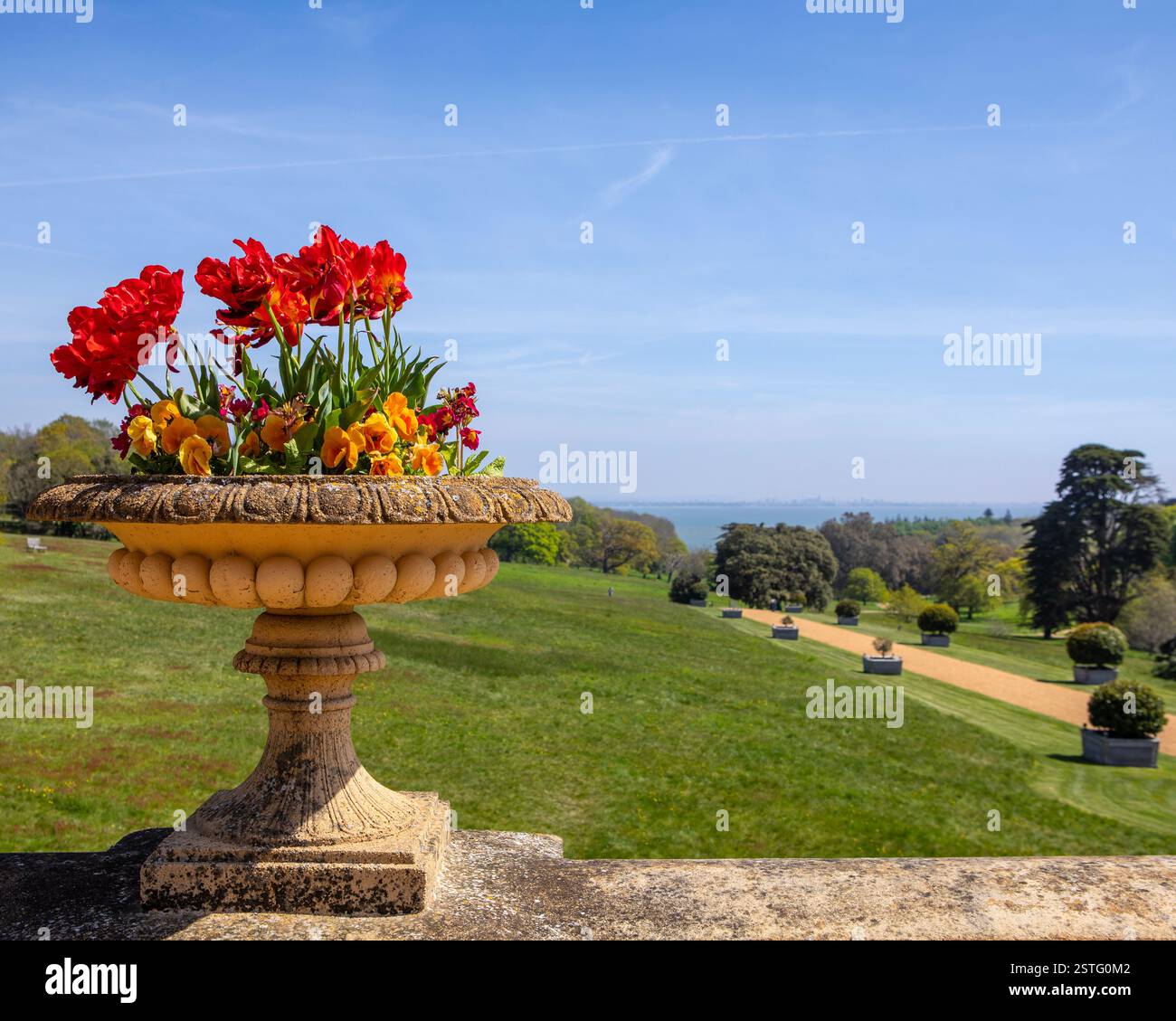 Isle of Wight, UK - May 3rd 2023: A sculptured flower pot in the ...