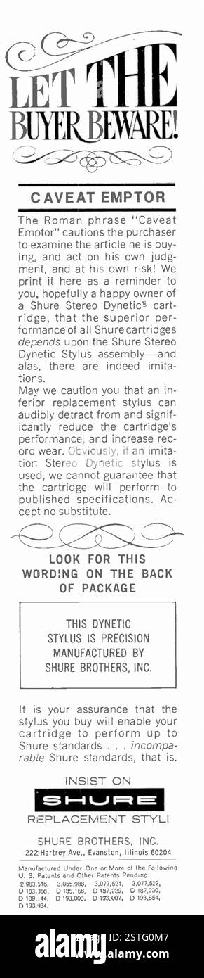 1968 US Shure phono cartridge/stylus ad Stock Photo - Alamy