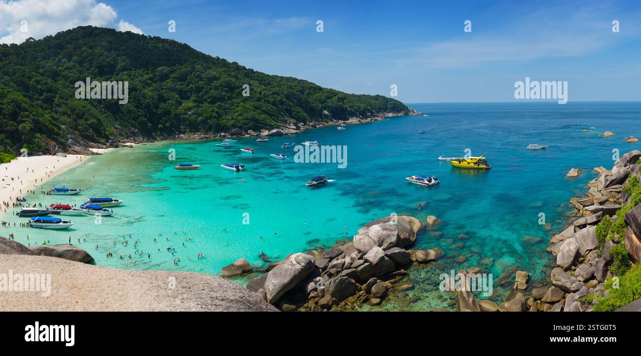 Rugged coast line in the Similians with sandy beach and beautiful ...