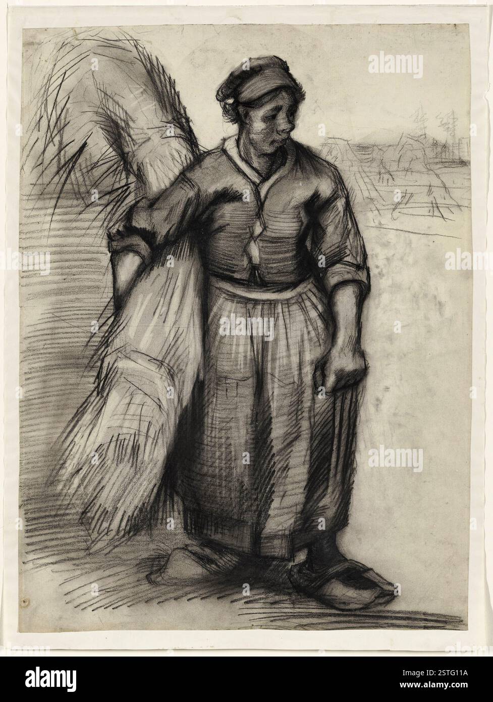 Peasant woman carrying a sheaf of grain, seen from the front. Vincent ...
