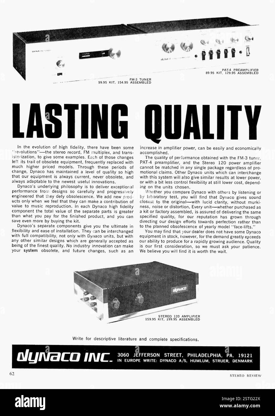 1968 US Dynaco Inc tuner, preamplifier, amplifier ad Stock Photo - Alamy
