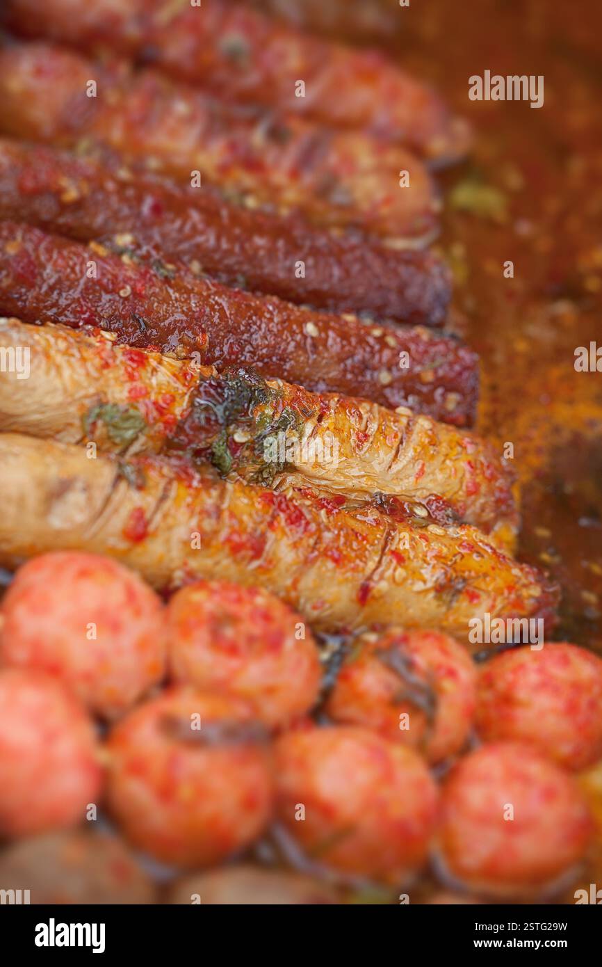 Spicy red pork meat sausages hi-res stock photography and images - Alamy