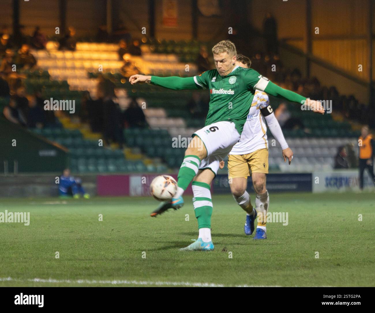 Jake Wannell of Yeovil Town has a shot at goal during the National ...