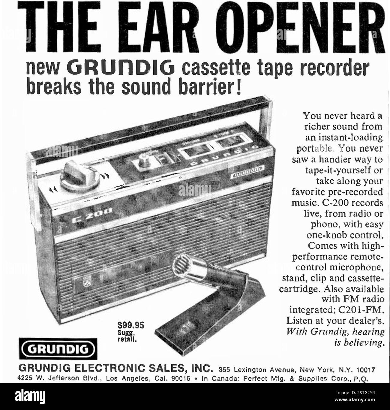 1968 US Grundig C-200 cassette tape recorder ad - "The ear opener Stock ...