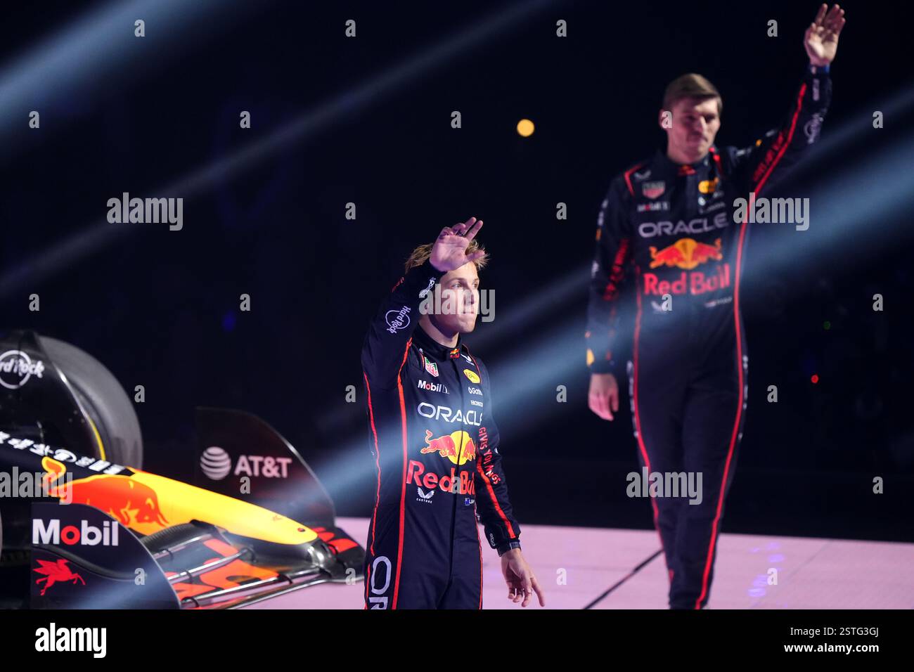 Red Bull drivers Max Verstappen and Liam Lawson during the F1 75 Live ...