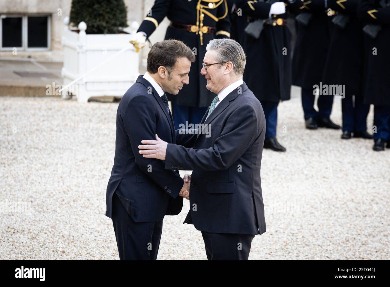 Paris, France. 17th Feb, 2025. French President Emmanuel Macron (L ...