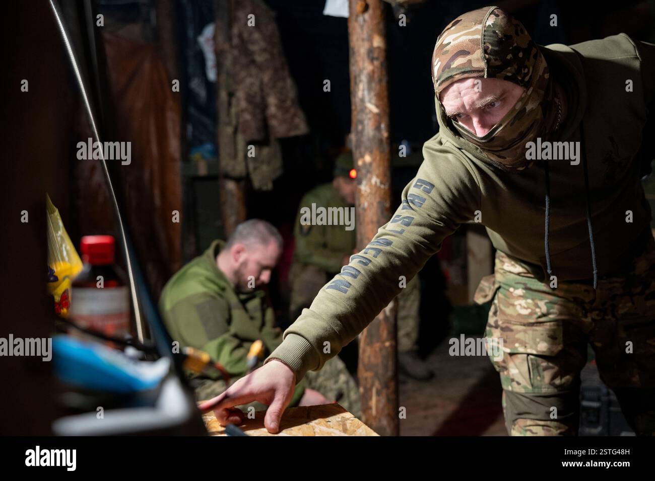 Ukraine. 22nd Dec, 2024. Inside an underground bunker, Ukrainian drone ...