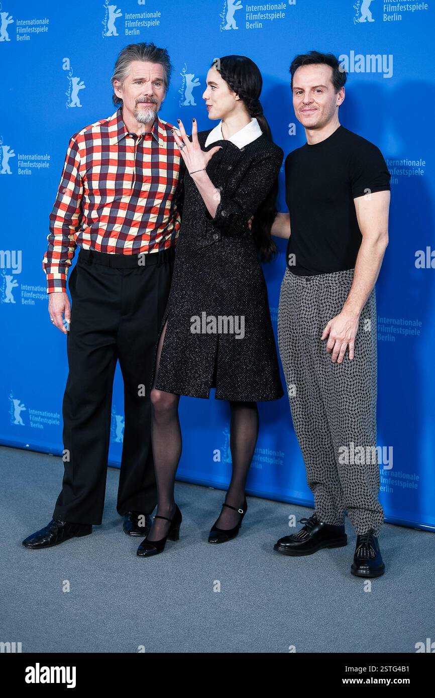 Berlin, Germany. 18th Feb, 2025. Ethan Hawke, Margaret Qualley and ...