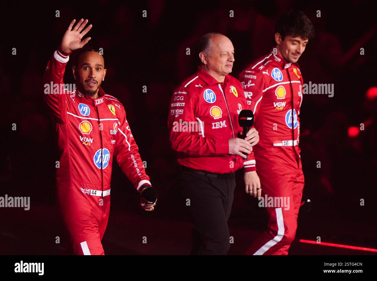 Ferrari drivers Charles Leclerc and Lewis Hamilton with team principal ...