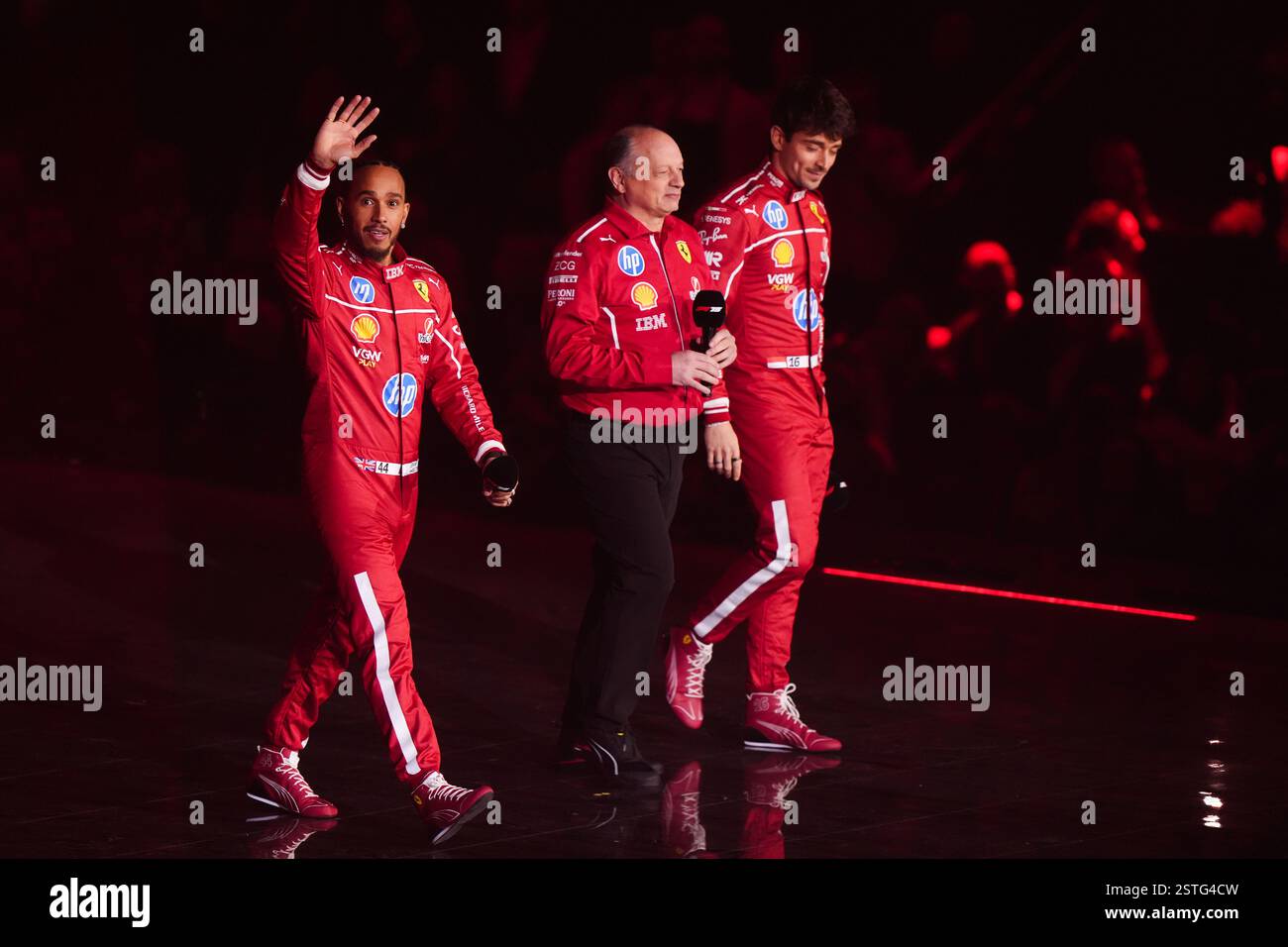Ferrari drivers Charles Leclerc and Lewis Hamilton with team principal ...