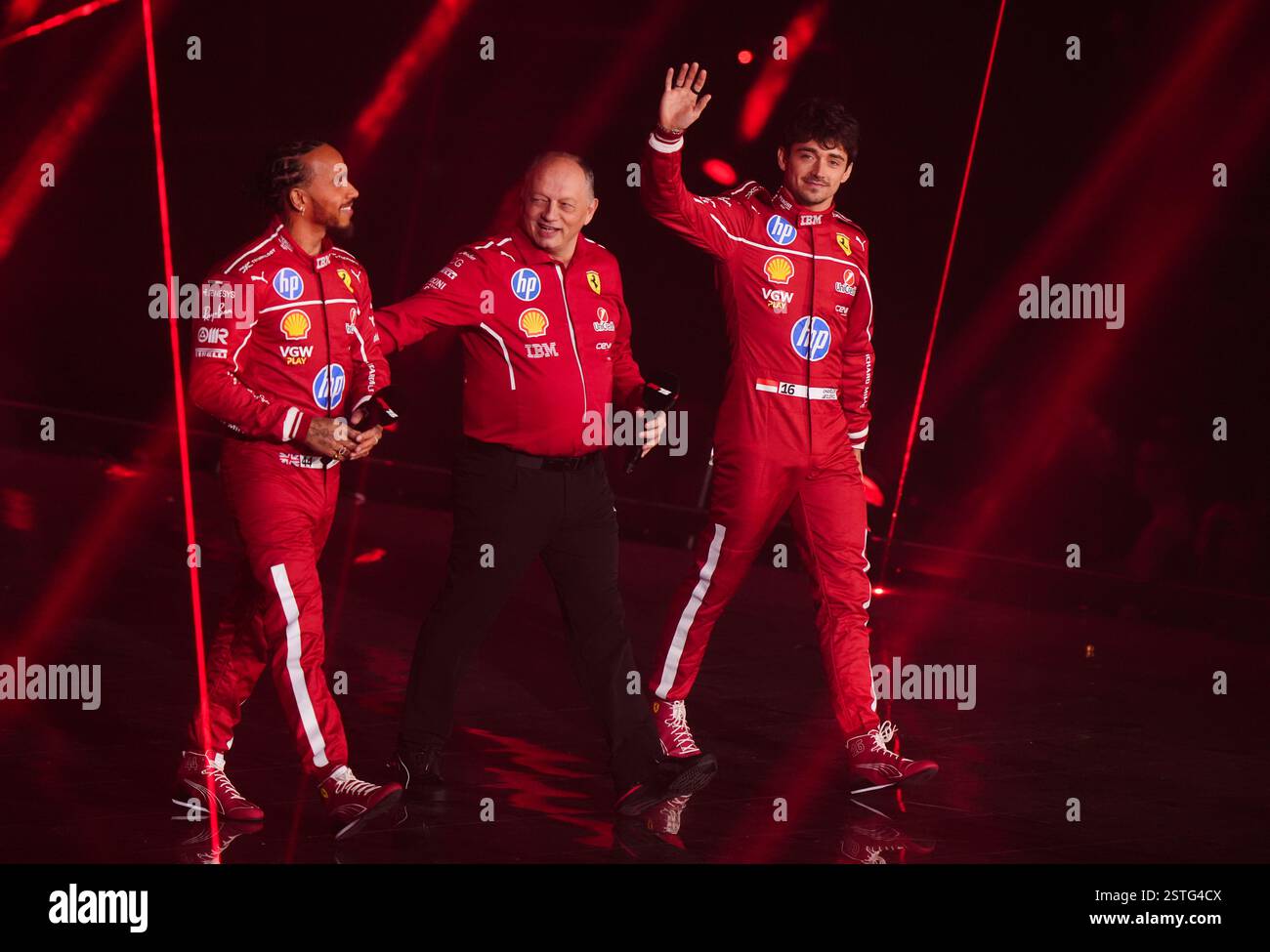 Ferrari drivers Charles Leclerc and Lewis Hamilton with team principal ...