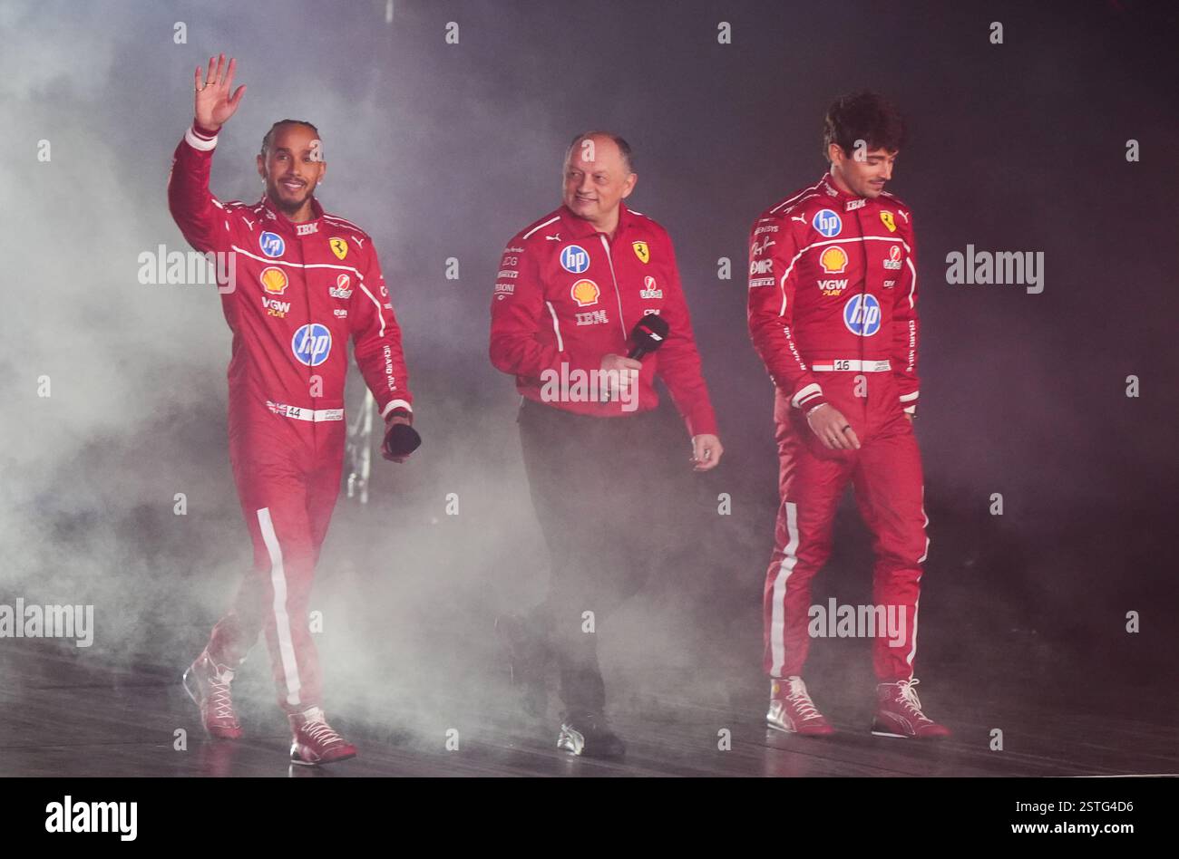 Ferrari drivers Charles Leclerc and Lewis Hamilton with team principal ...