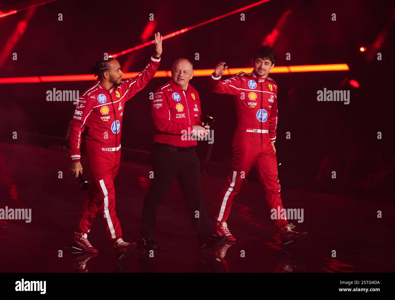 Ferrari drivers Charles Leclerc and Lewis Hamilton with team principal ...