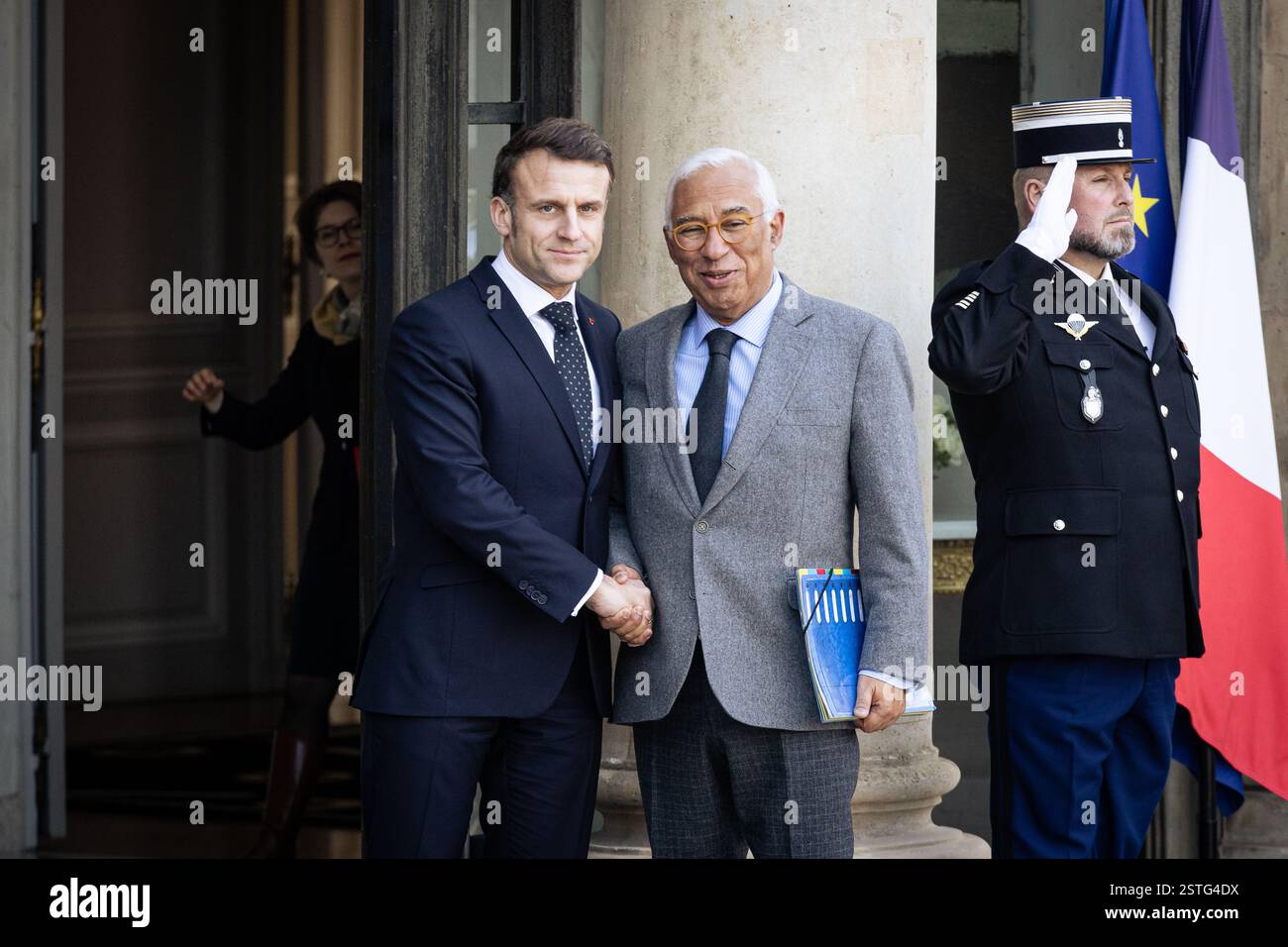 Paris, France. 17th Feb, 2025. French President Emmanuel Macron (L ...