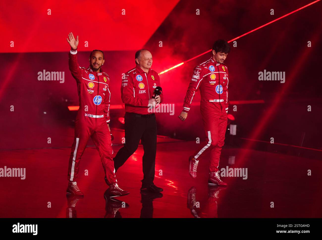 Ferrari drivers Charles Leclerc and Lewis Hamilton with team principal ...