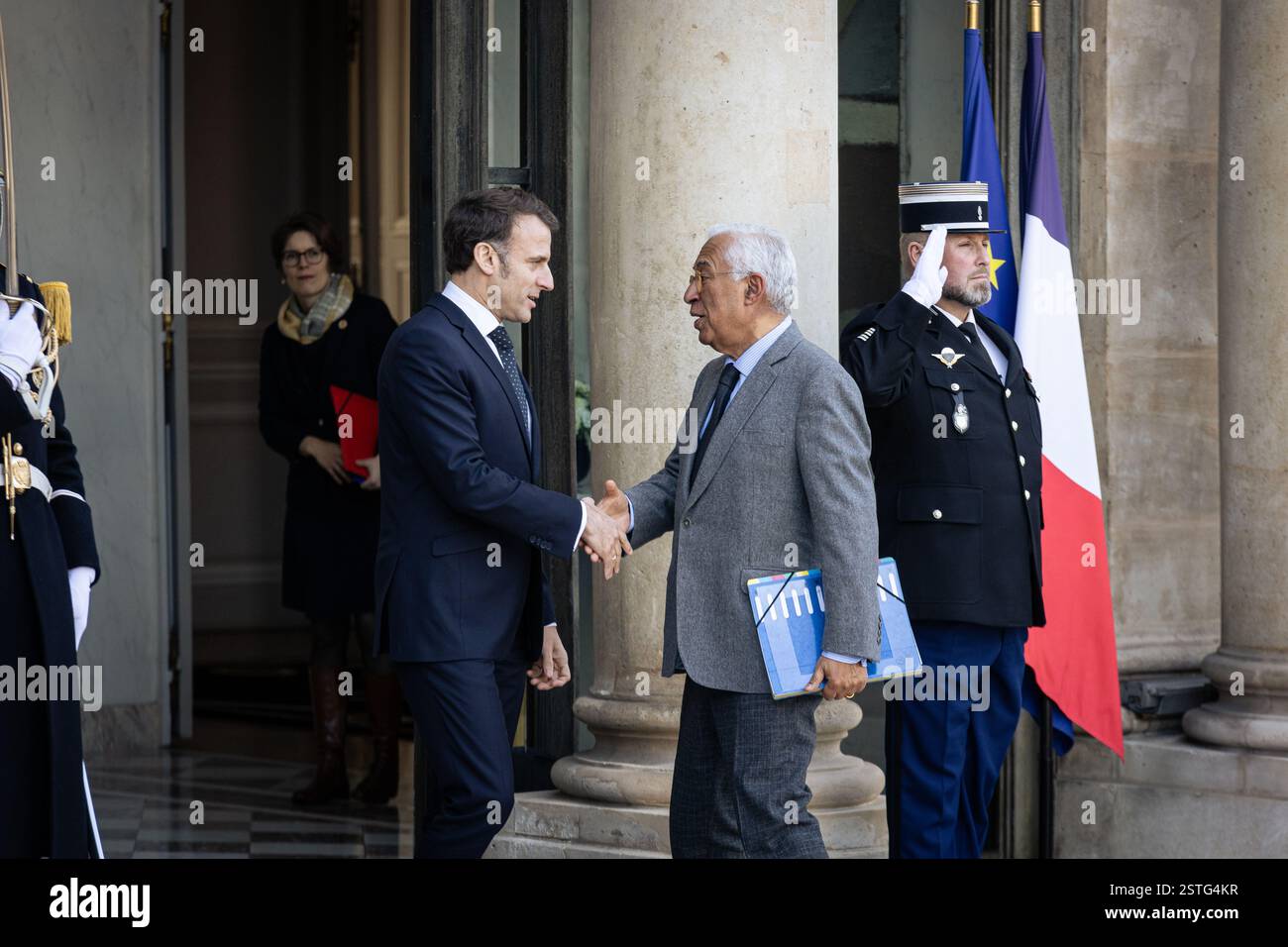Paris, France. 17th Feb, 2025. French President Emmanuel Macron (L ...