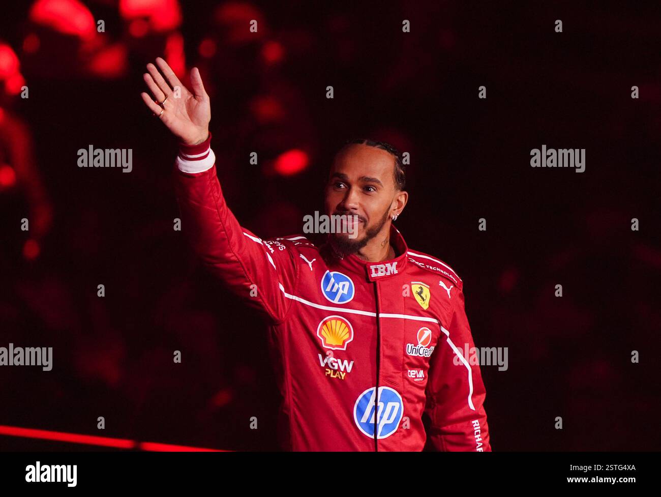 Ferrari driver Lewis Hamilton during the F1 75 Live launch event at The ...