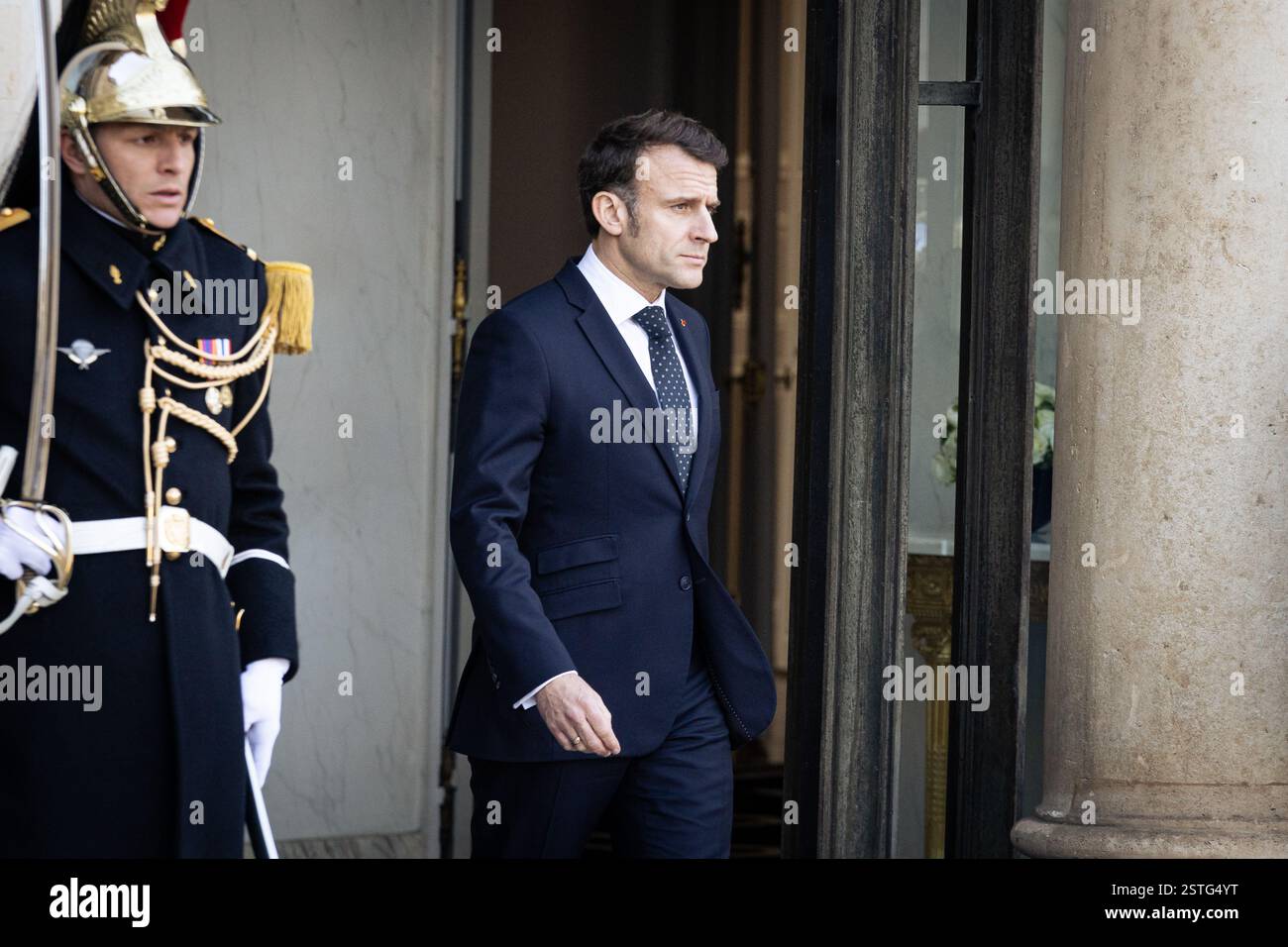 Paris, France. 17th Feb, 2025. French President Emmanuel Macron seen at ...