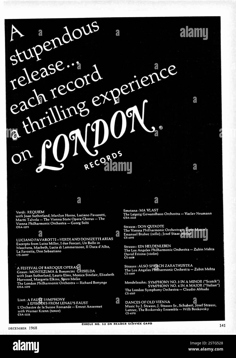 1968 US London Records classical music new releases ad Stock Photo - Alamy