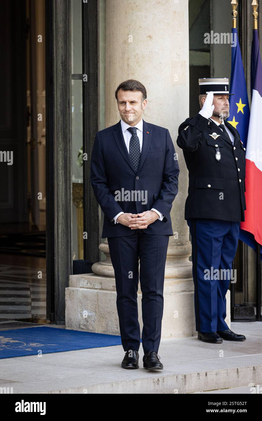 Paris, France. 17th Feb, 2025. French President Emmanuel Macron seen at ...