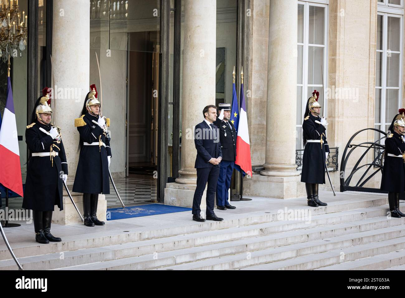 Paris, France. 17th Feb, 2025. French President Emmanuel Macron seen at ...