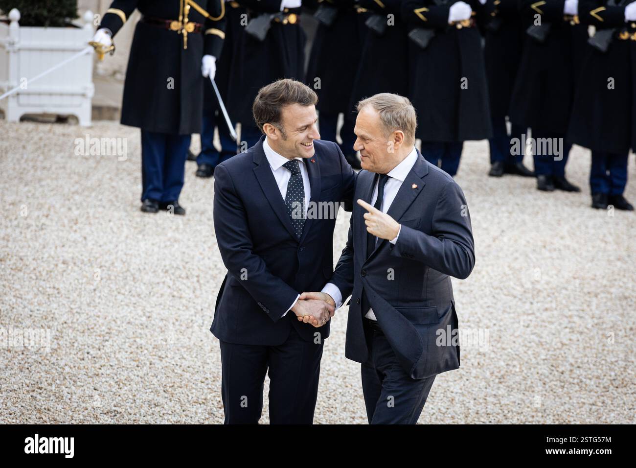 Paris, France. 17th Feb, 2025. French President Emmanuel Macron (L ...