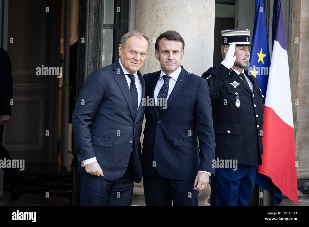 Paris, France. 17th Feb, 2025. French President Emmanuel Macron (R ...