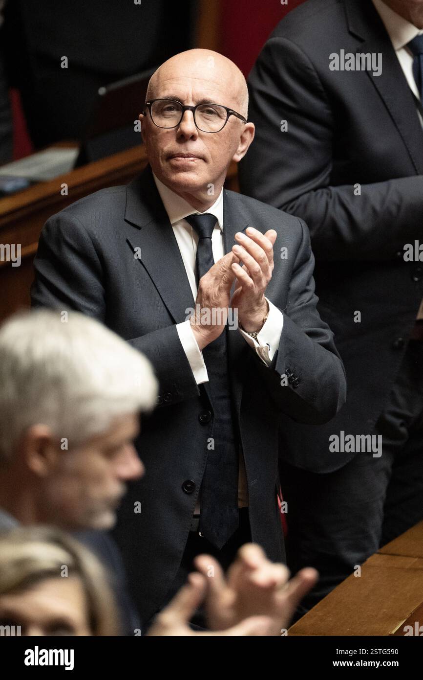 Paris, France. 18th Jan, 2025. Deputy Eric Ciotti attends a session of ...