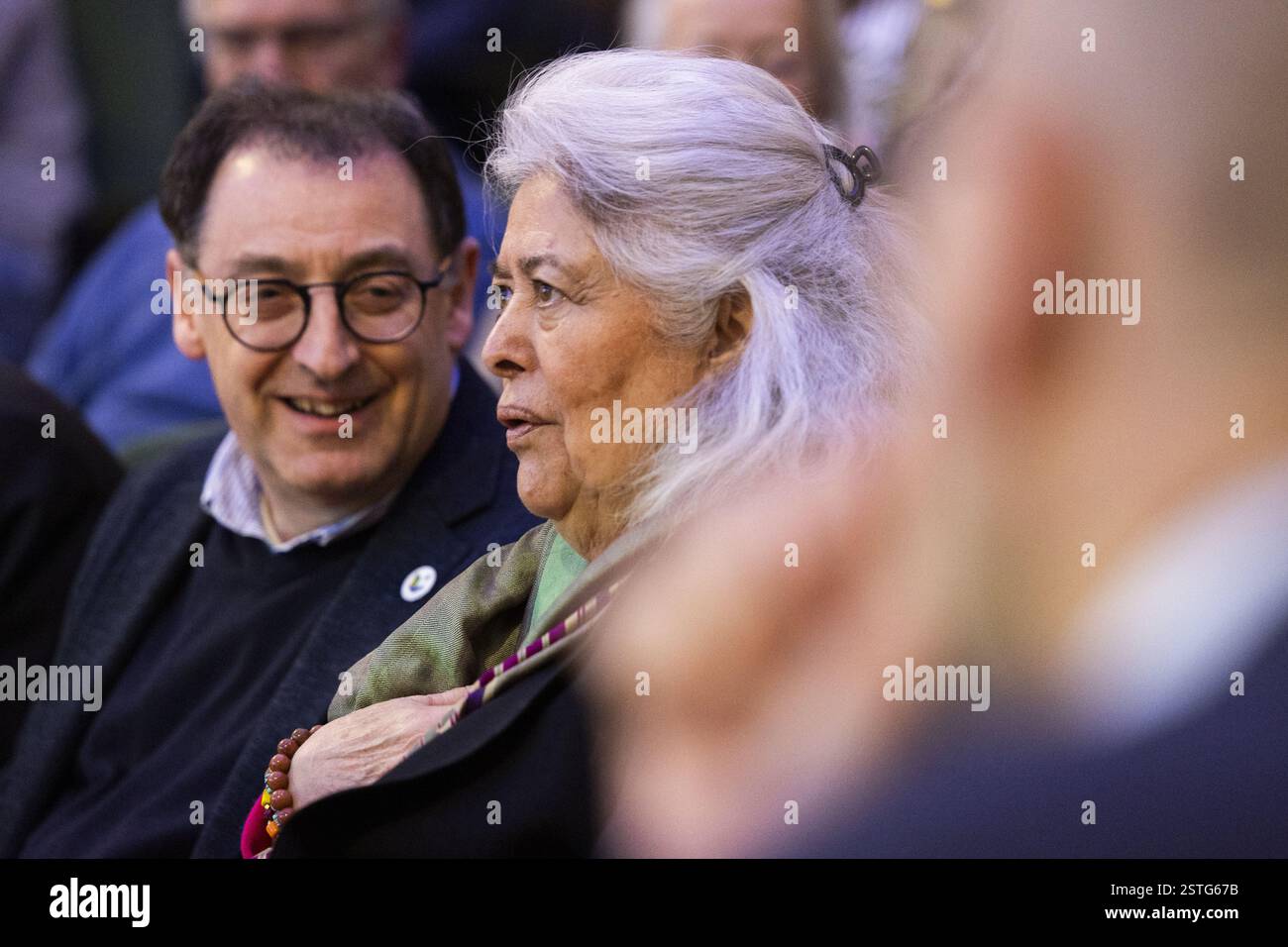 Liege, Belgium. 18th Feb, 2025. Afghan activist Mahbouba Seraj (C ...
