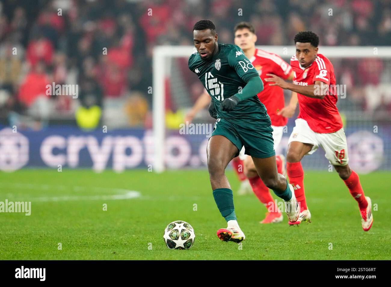 Monaco's George Ilenikhena controls the ball during a Champions League ...