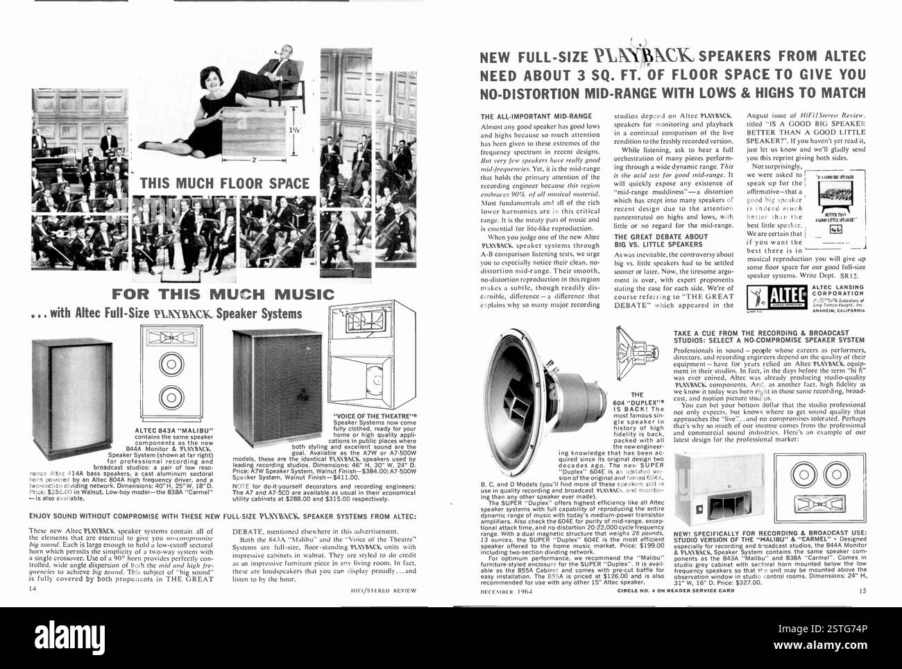 1964 US Altec Playback Speaker Systems Ad Stock Photo - Alamy