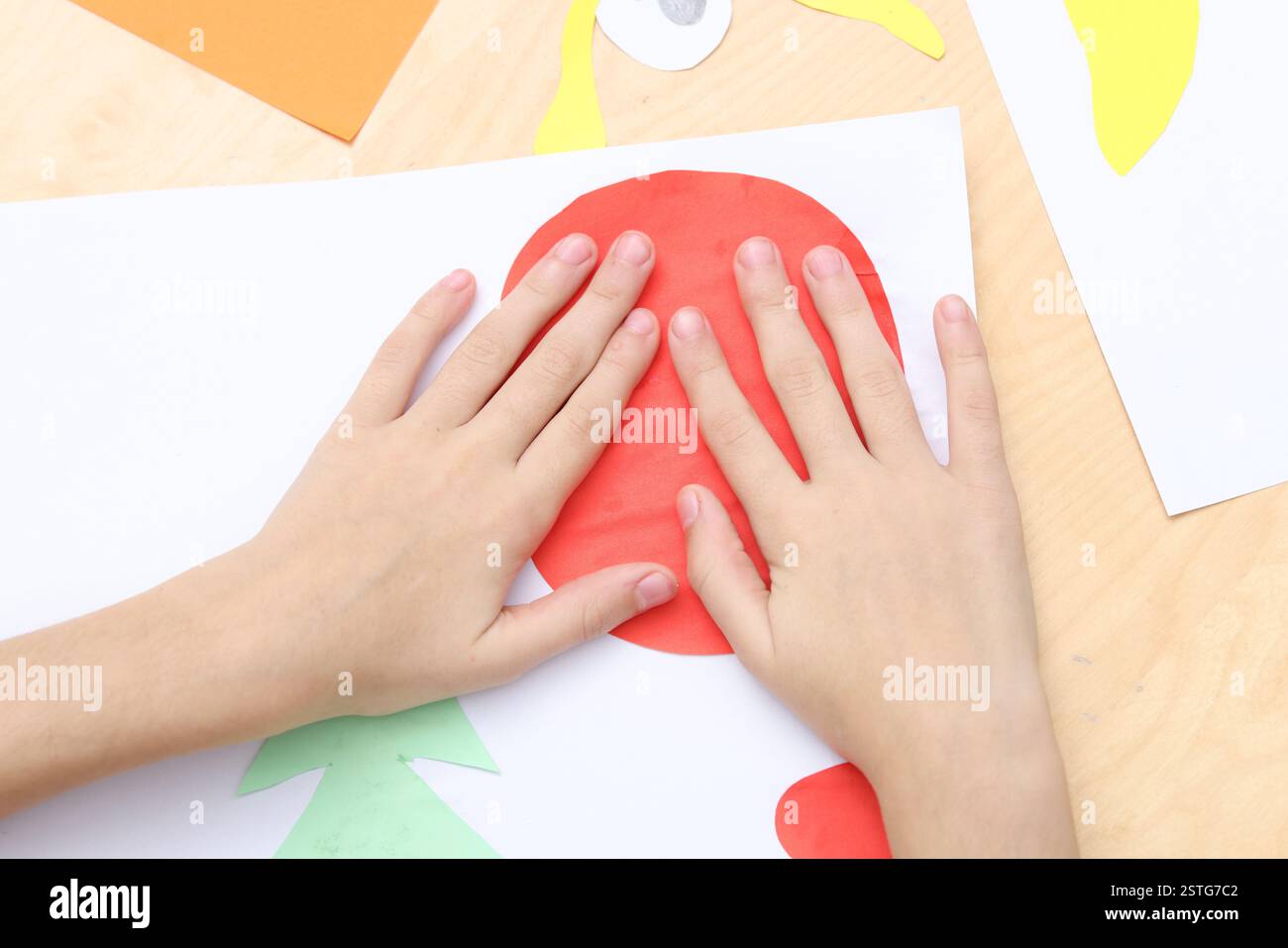 Girl making art project at table indoors, above view Stock Photo - Alamy
