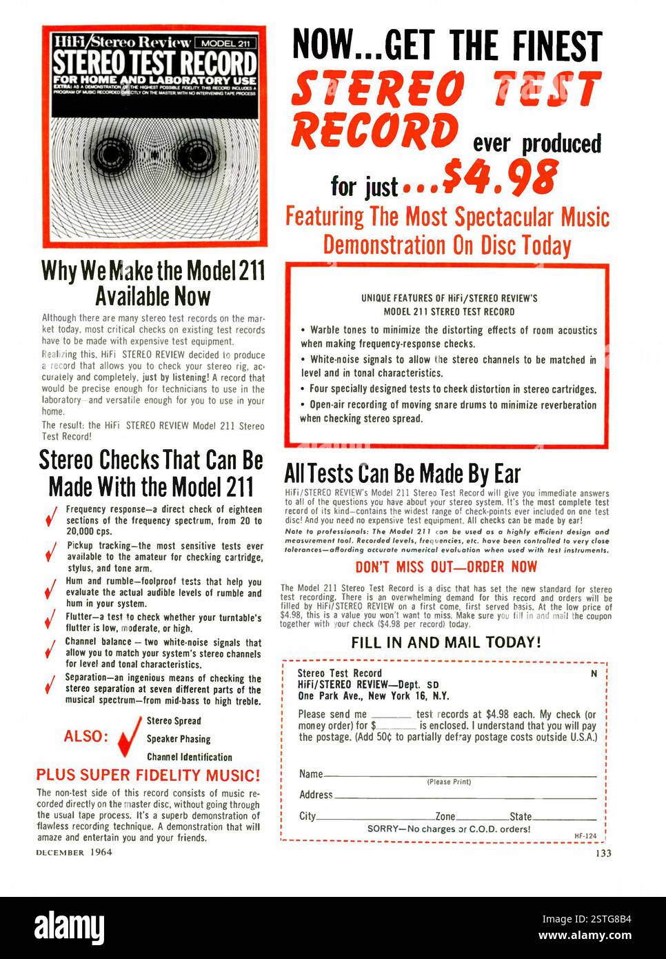 1964 US HI-FI Stereo review model 211 stereo test record ad Stock Photo ...