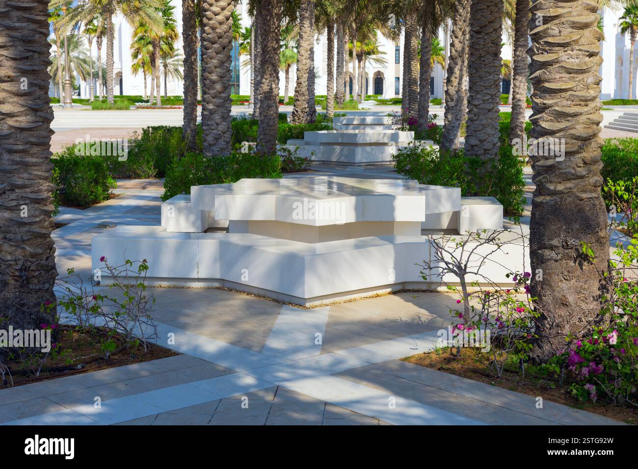 Star-shaped stone tables and seats in the gardens of the Qasr al Watan ...
