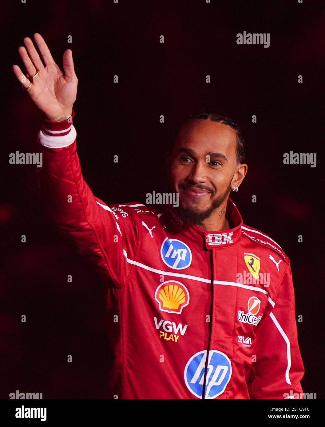 Ferrari driver Lewis Hamilton during the F1 75 Live launch event at The ...