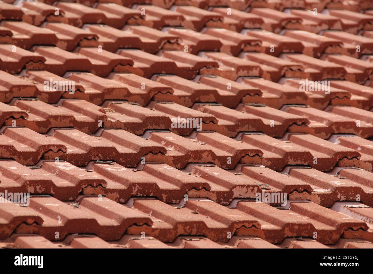 Square Interlocking Ceramic Roof Tiles Make An Abstract Pattern And Interesting Background Stock