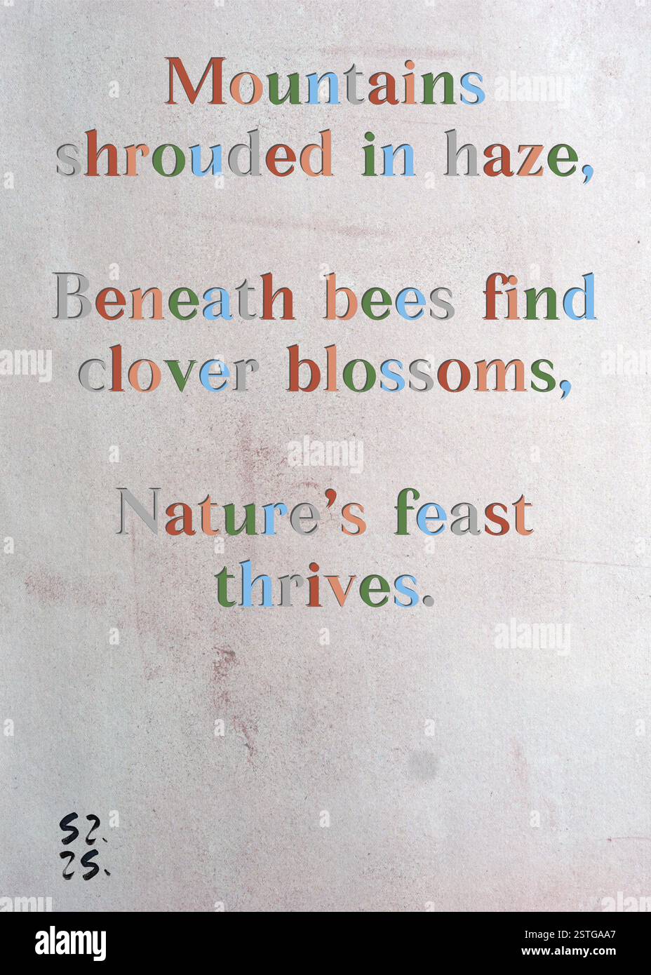 Mountains shrouded in haze, Beneath bees find clover blossoms, Nature's ...