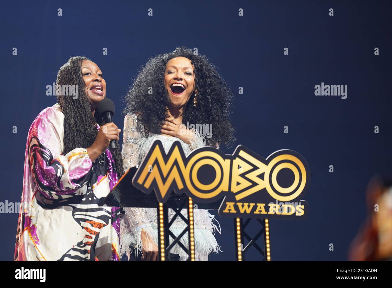 Mobo founder Kenya King (right) on stage during the Mobo Awards, at the ...