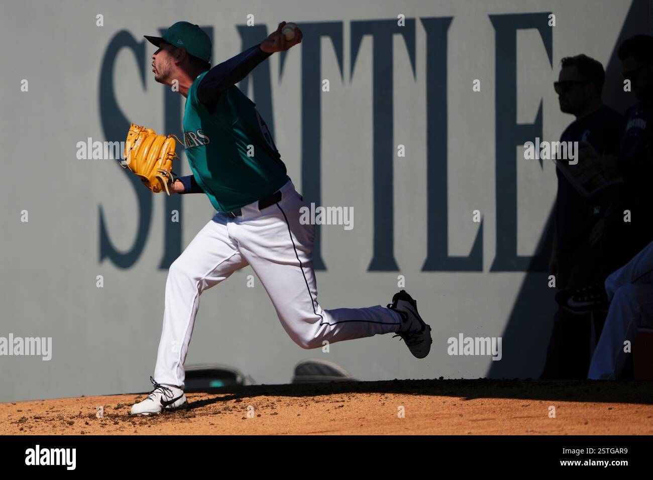 Seattle Mariners relief pitcher Tayler Saucedo throws in the bullpen ...