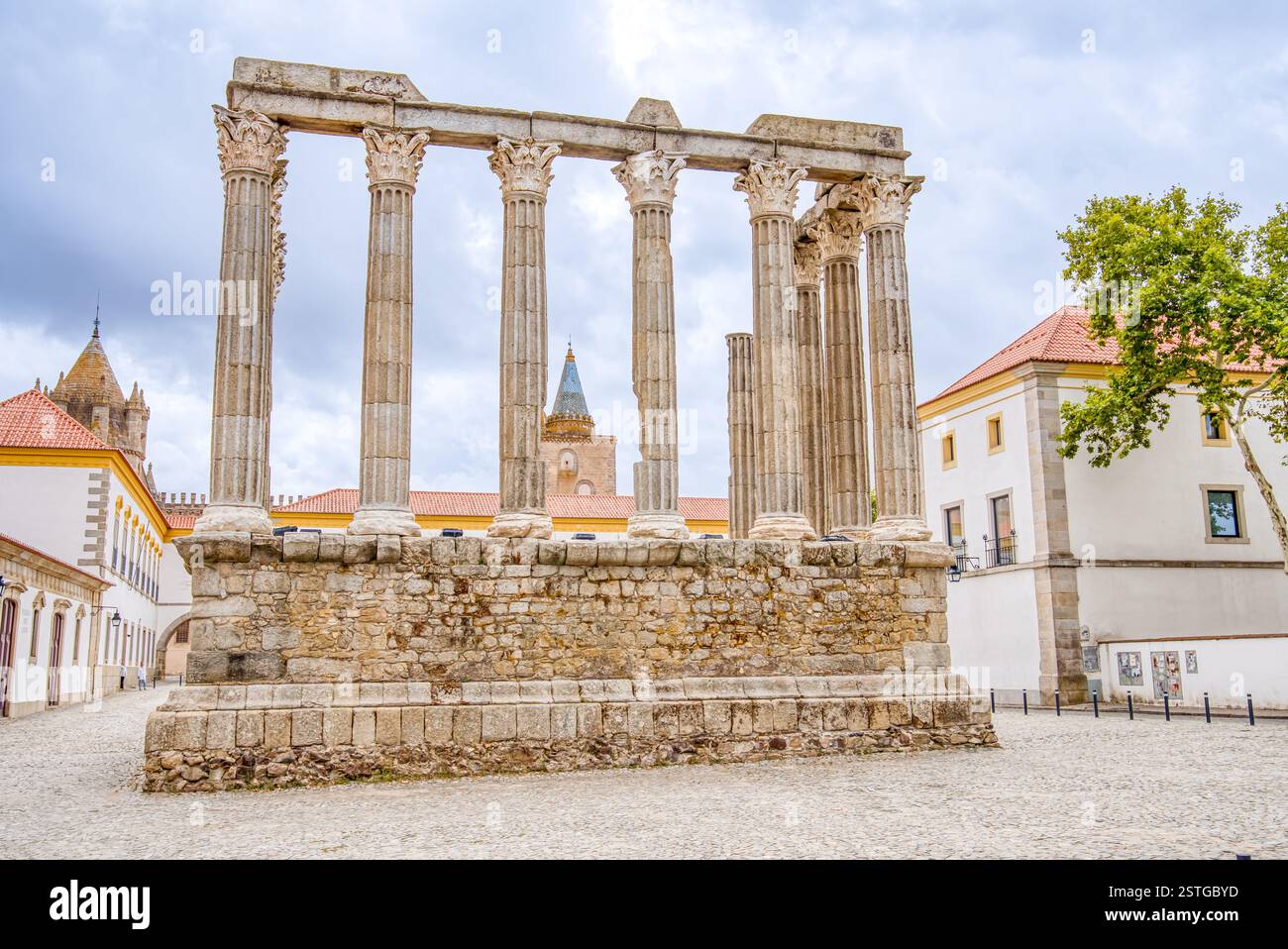 Ancient ruins of the historic Roman Temple of Diana in Evora, Portugal ...
