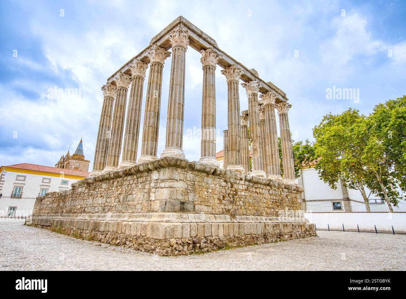 Ancient ruins of the historic Roman Temple of Diana in Evora, Portugal ...