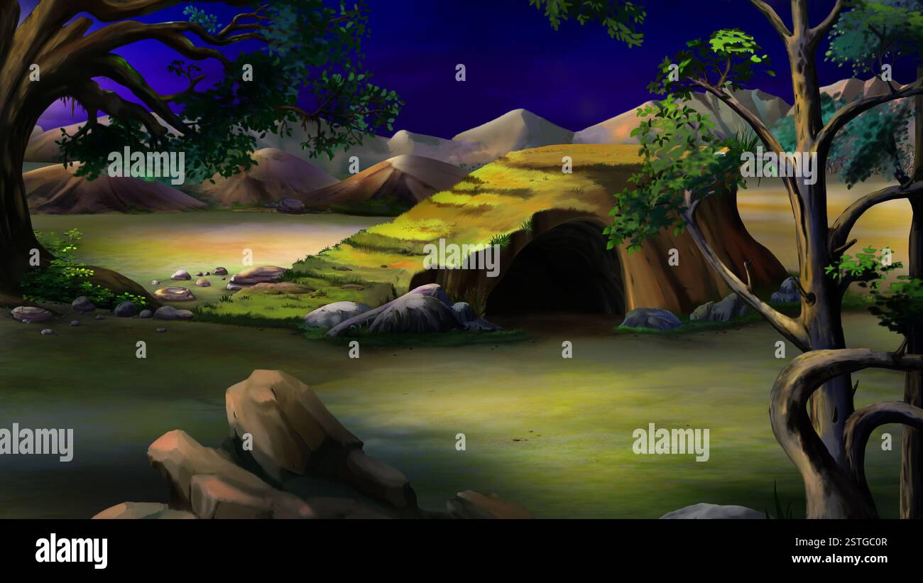 Stone Cave in the African Bush. Night Stock Photo - Alamy
