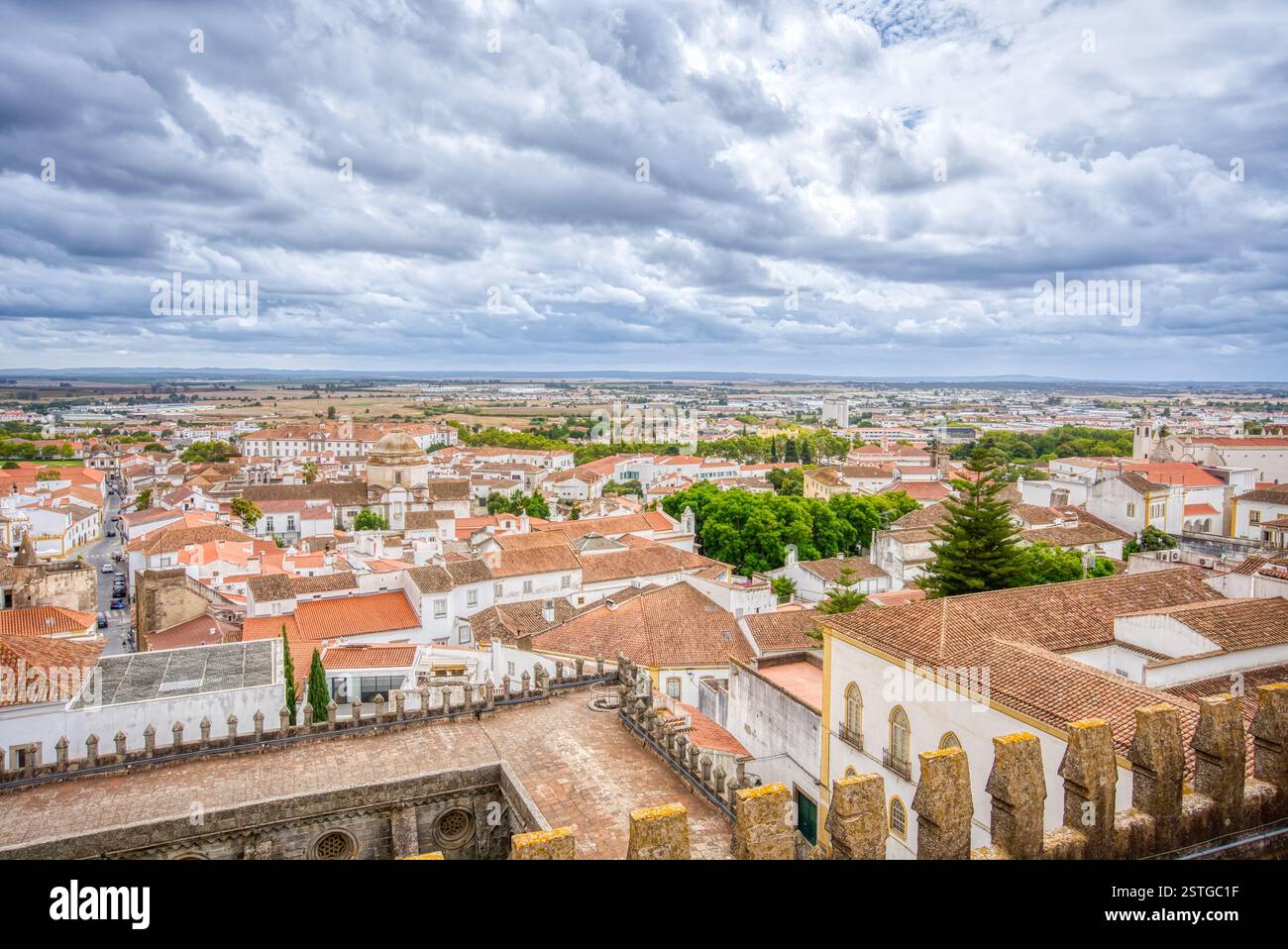 Skyline of the historic medieval village of Evora, Portugal Stock Photo ...