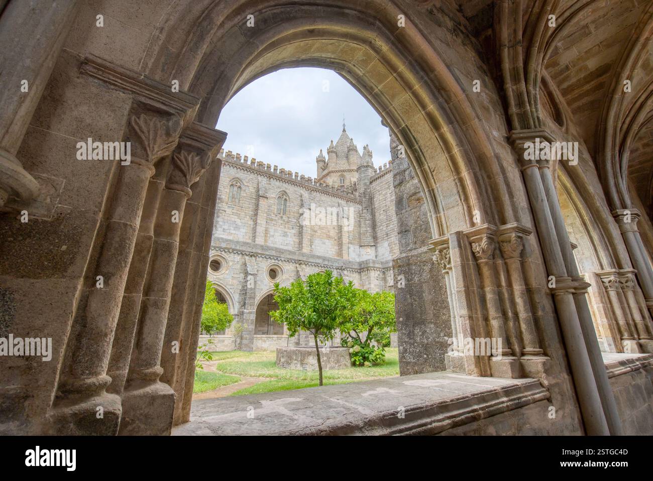 Beautiful historic gothic architecture of the halls of the Evora ...