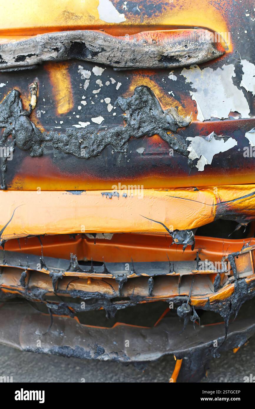 Melted and Dameged Car After Fire Inferno Stock Photo - Alamy