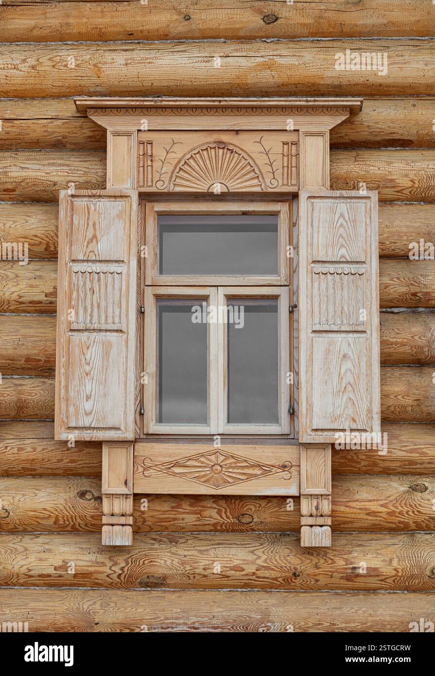 Old Russian Style Window with Wood Frame Stock Photo - Alamy
