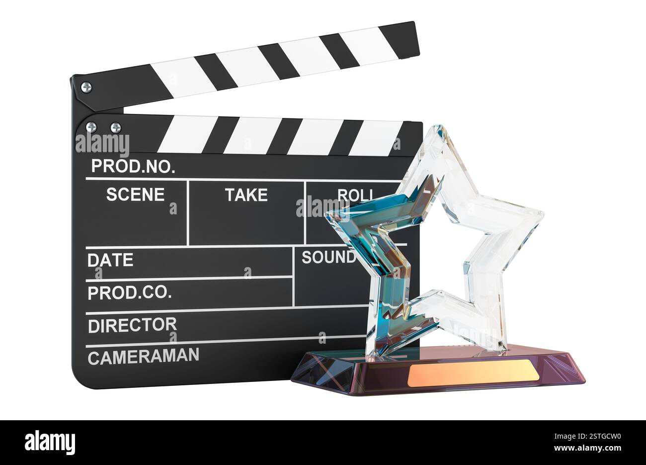 Cinema Award, concept. Clapperboard with star shape crystal reward ...