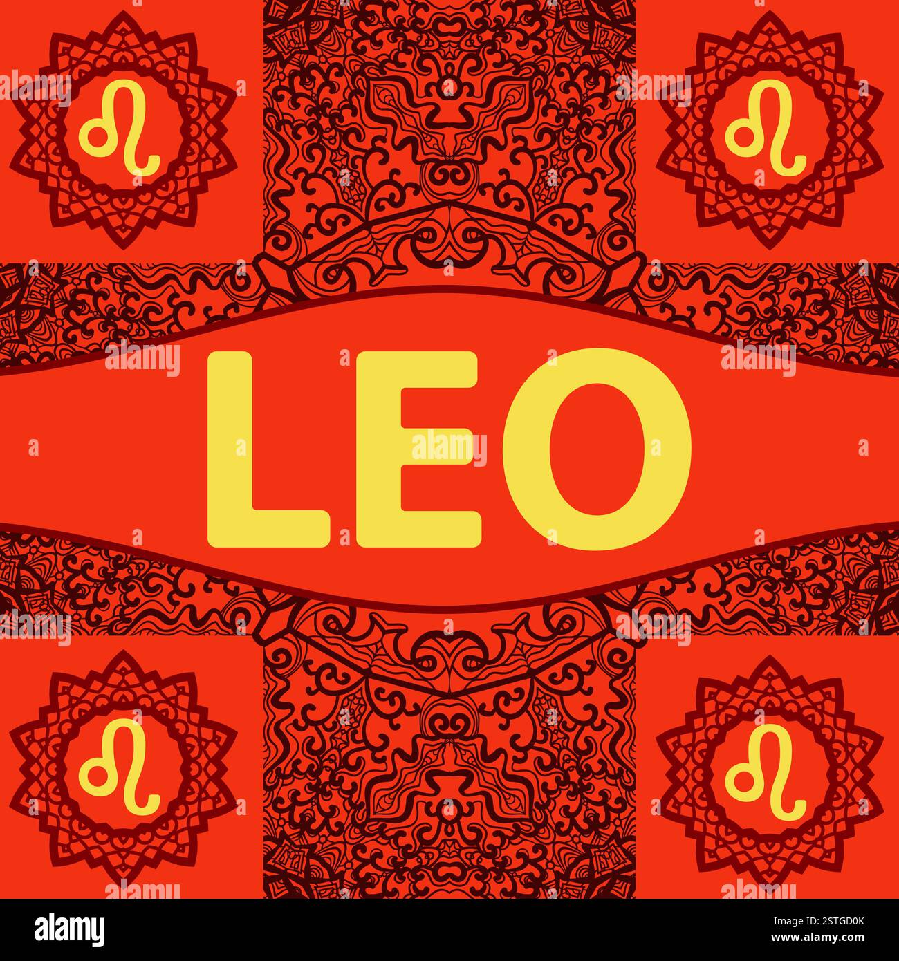 Hand-drawn zodiac Leo with ethnic floral geometric doodle pattern ...