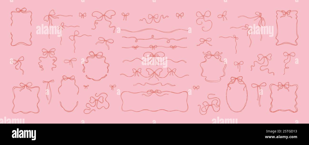 Set of coquette girly bow ribbon frames, dividers, separators, corner ...