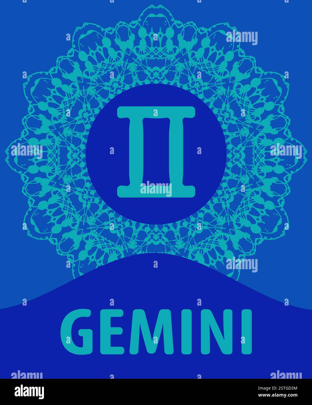 Gemini. Twins. Zodiac icon with mandala print. Vector illustration ...
